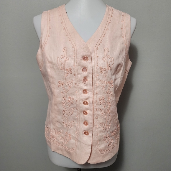 Vintage | Tops | Vintage Stephanie Andrews 8s Peach Embroidered Linen ...